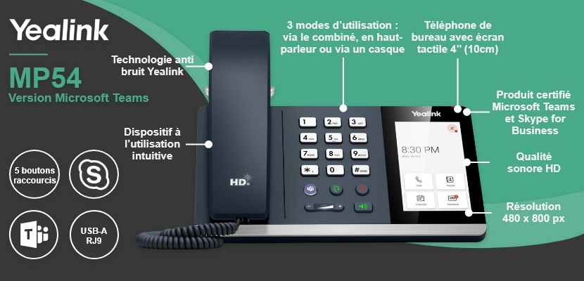 Yealink MP54 – Version Microsoft Teams - Telephones Optimisé Teams - Téléphone IP - Téléphone ...