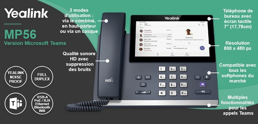 Yealink MP56 – Version Microsoft Teams - Telephones Optimisé Teams - Téléphone IP - Téléphone ...